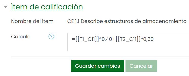9.5 Crear el cálculo | Evaluación Criterial con Moodle